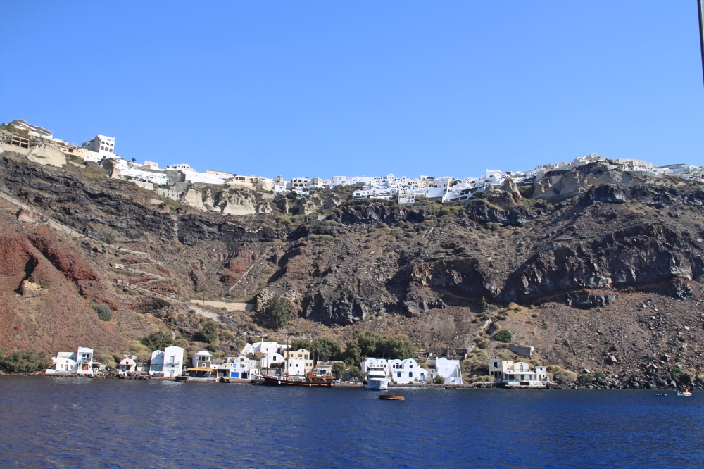 Incredible view of Oia from our cruise to the volcano. - Free Two Roam