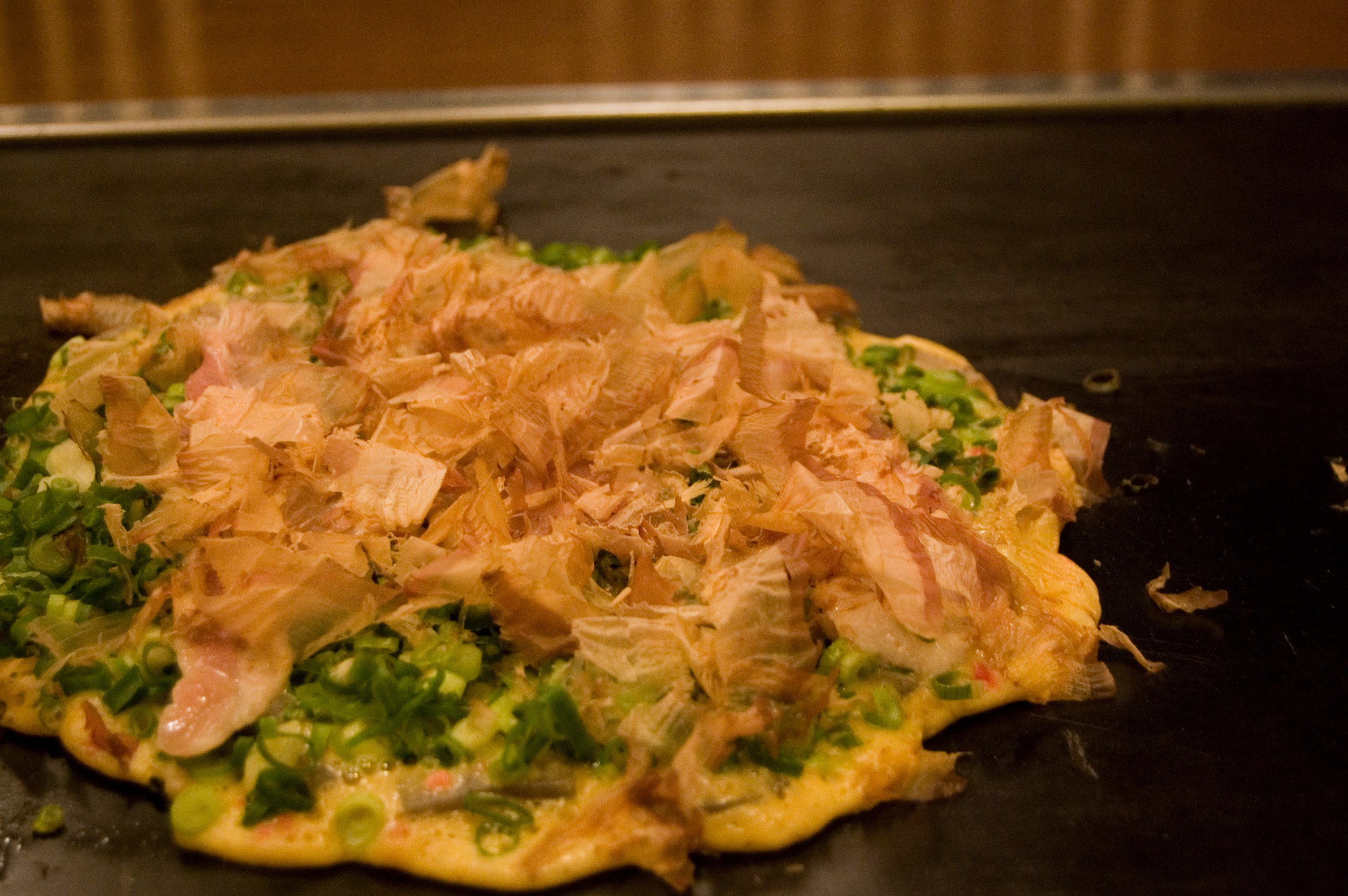 Negiyaki a vegetarian Okonomiyaki. - Free Two Roam